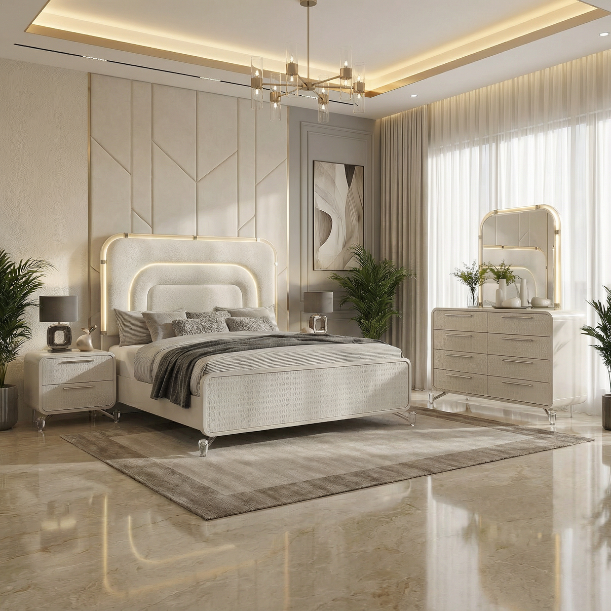 Manchester Queen Complete Bedroom Set Beige – Essops Home