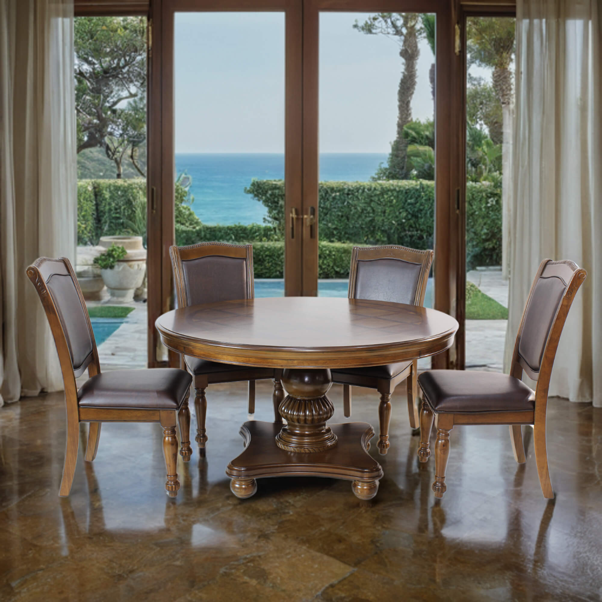 Lincoln 7pce Round Dining Set With Buffet – Essops Home